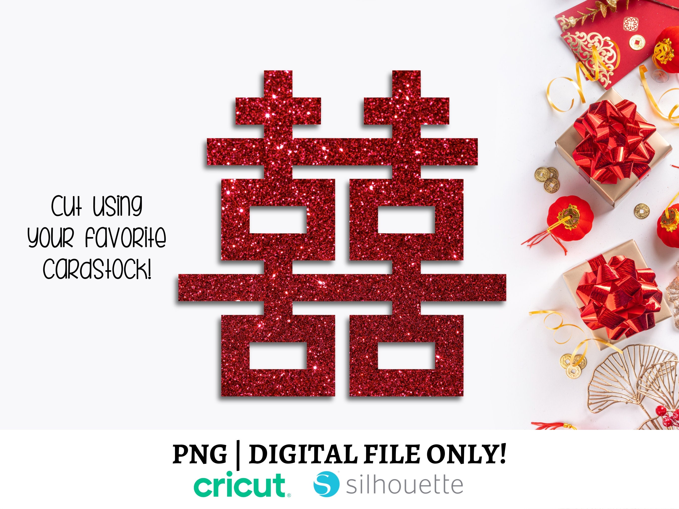 Double Happiness SVG, Chinese Character, Asian Wedding Cake Topper PNG ...