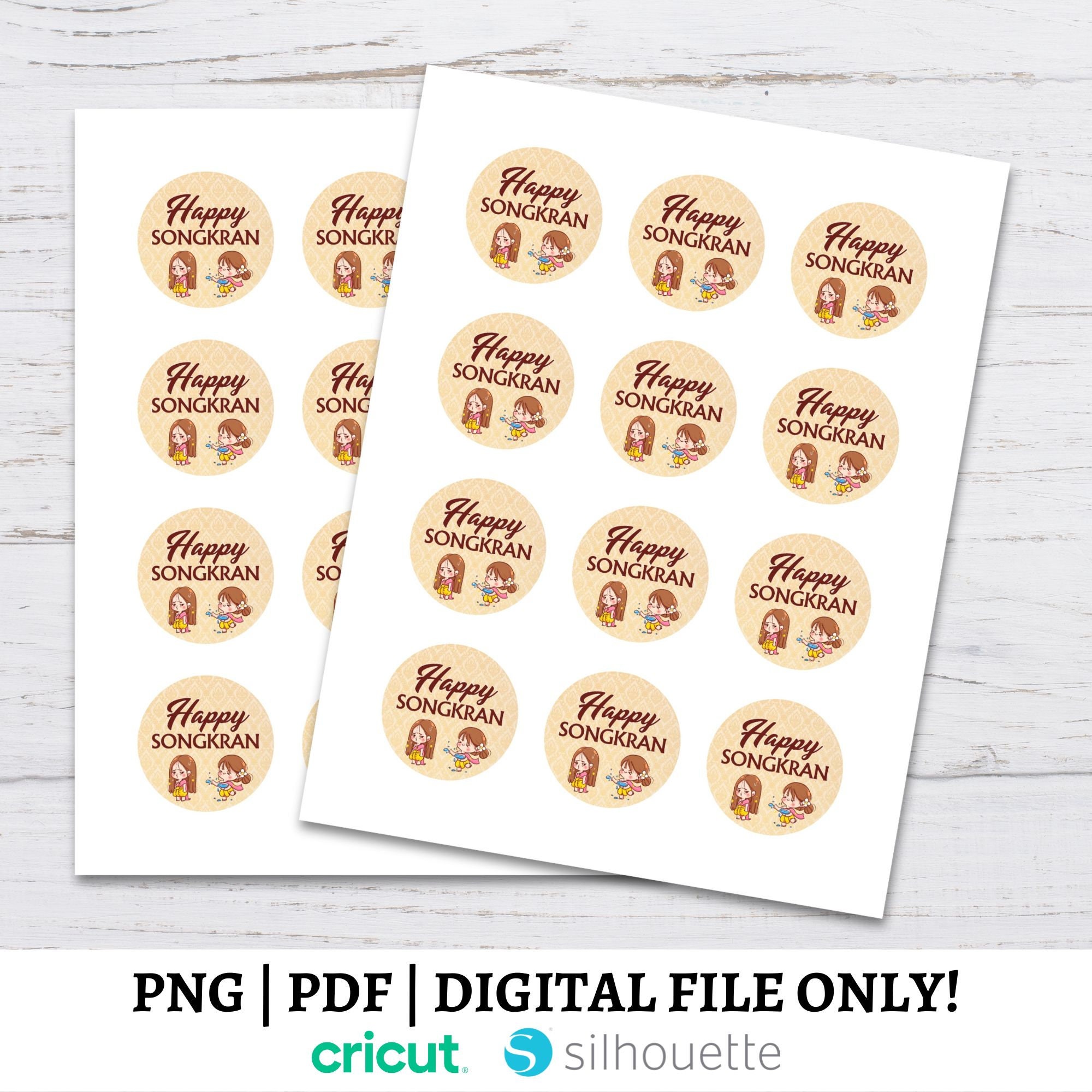 Happy Songkran Gift Tag Template: Thai New Year Stickers (digital Cut ...