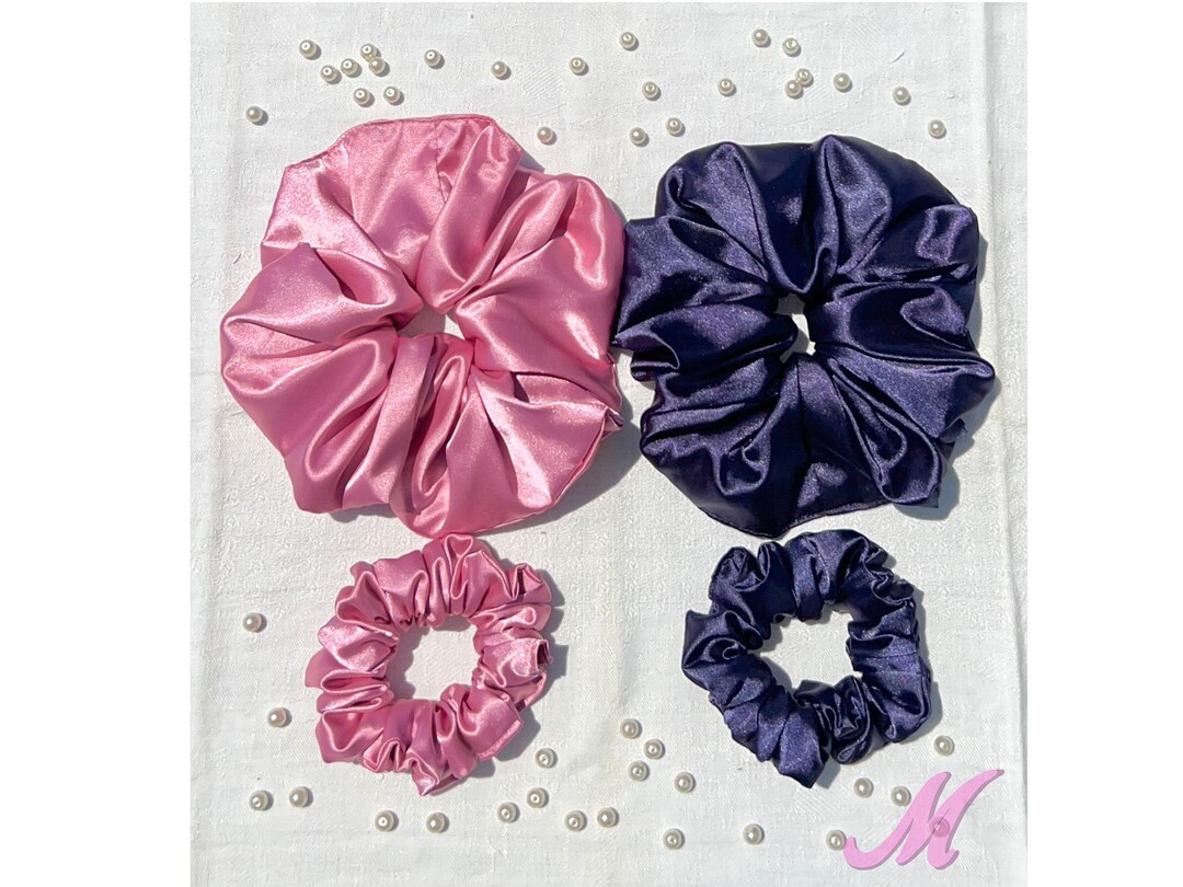 Rose Pink & Navy Blue Satin Scrunchies//jumbo Satin Scrunchies//mini ...