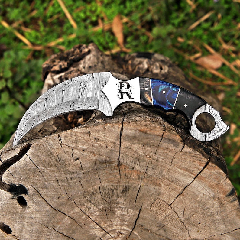 Handmade Hunitng Karambit Knife and Sheath Valorant Karambit Damascus ...