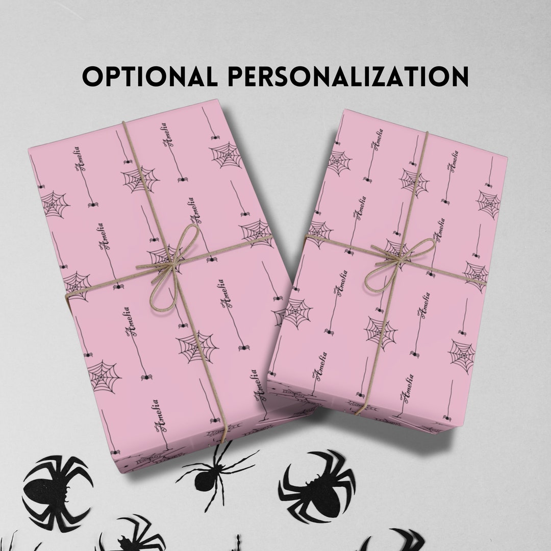 Personalized Pink Spider Wrapping Paper, Custom Halloween Gift Wrap ...