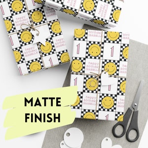 Personalized Birthday Wrapping Paper With Smiley Face, Checkered Gift ...