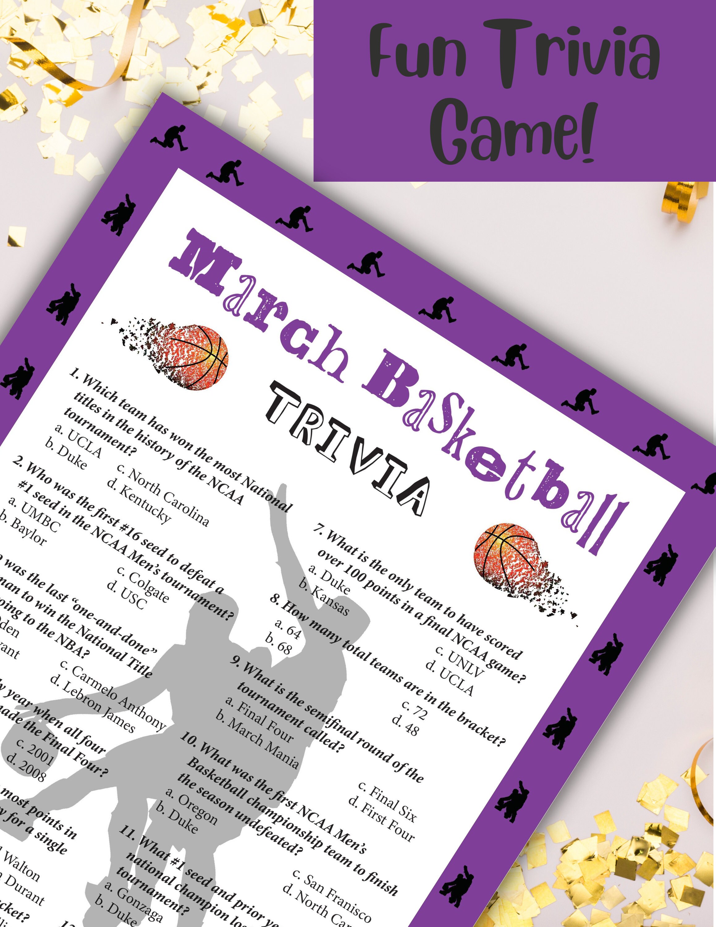 Slam Dunk March Basketball Printable Trivia Game | Basketball Party ...