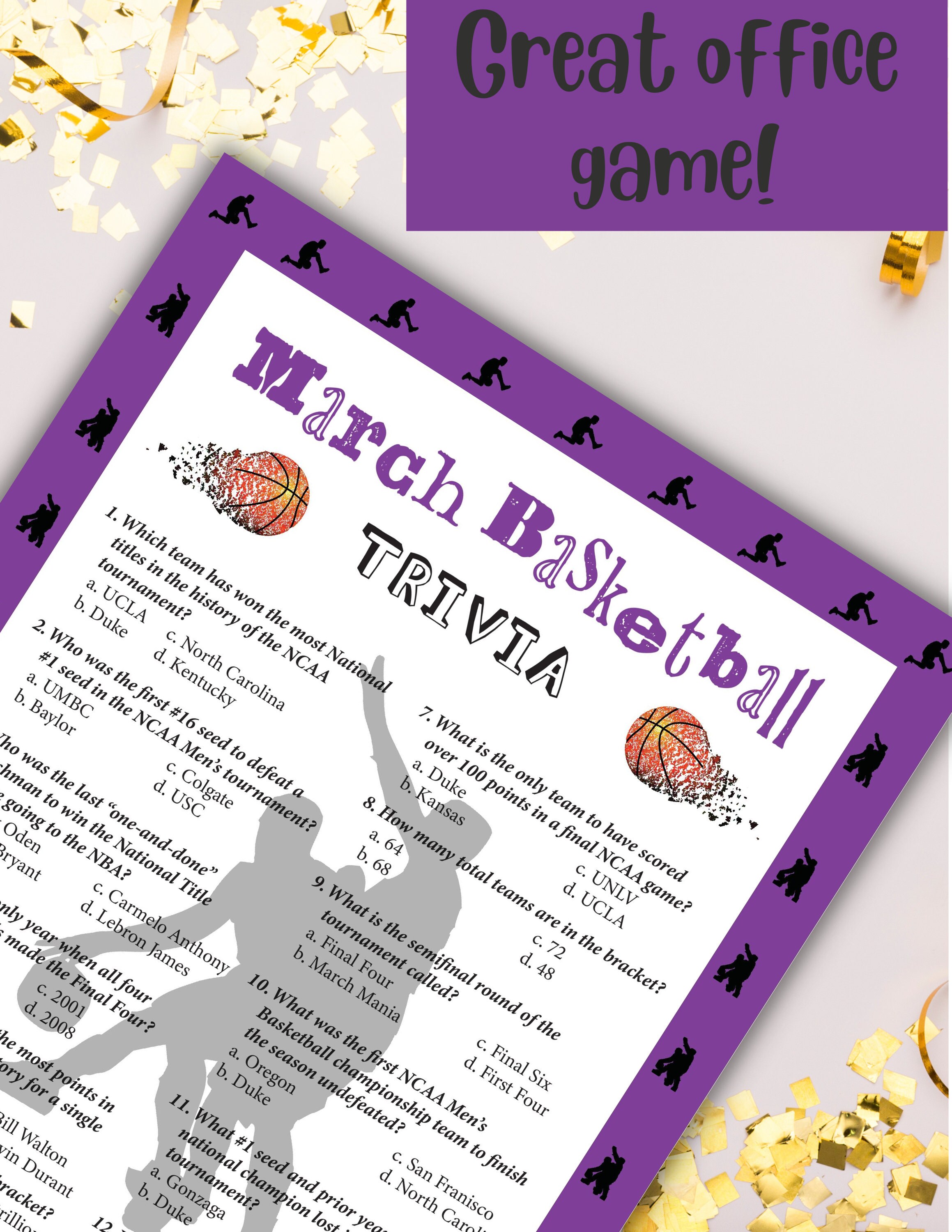 Slam Dunk March Basketball Printable Trivia Game | Basketball Party ...