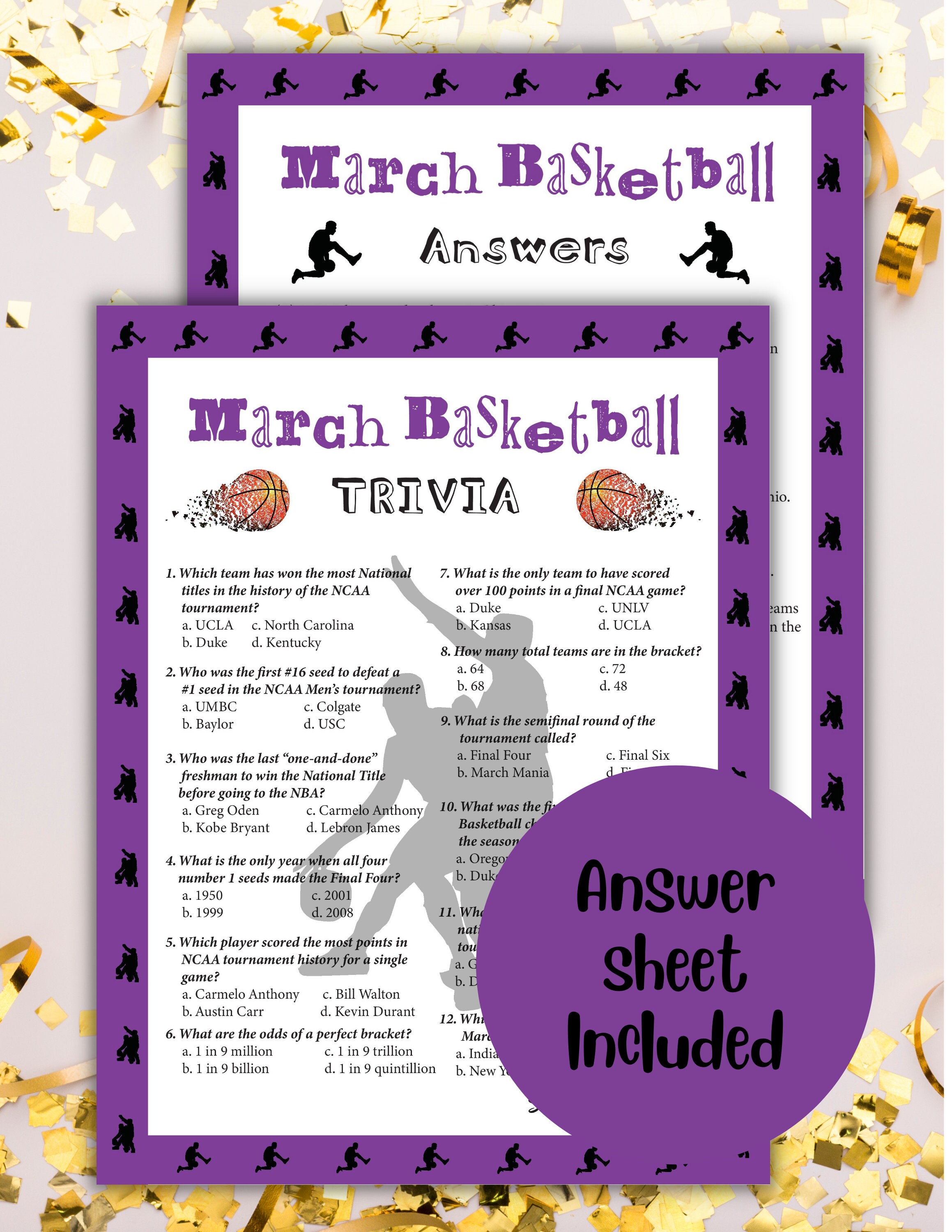 Slam Dunk March Basketball Printable Trivia Game | Basketball Party ...