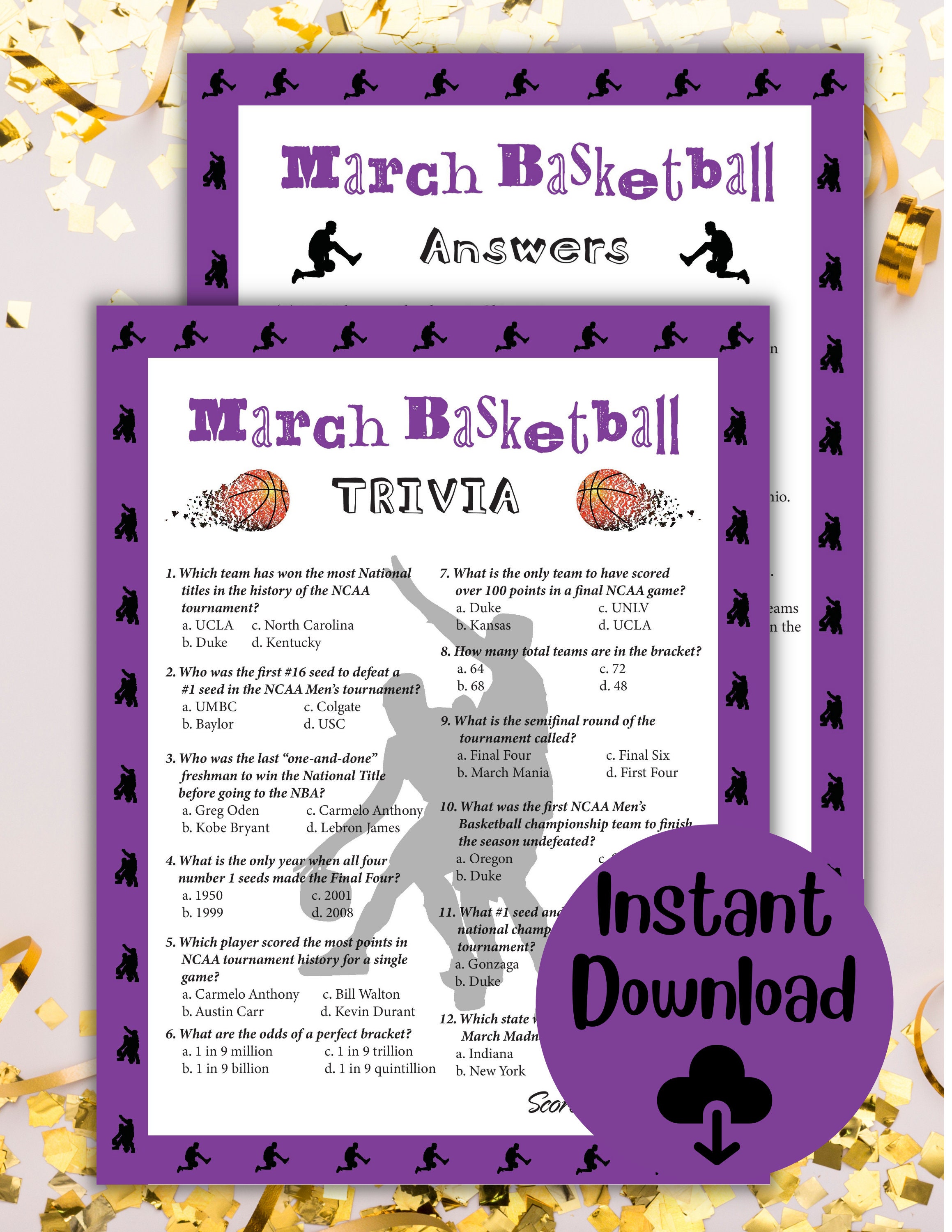 Slam Dunk March Basketball Printable Trivia Game | Basketball Party ...