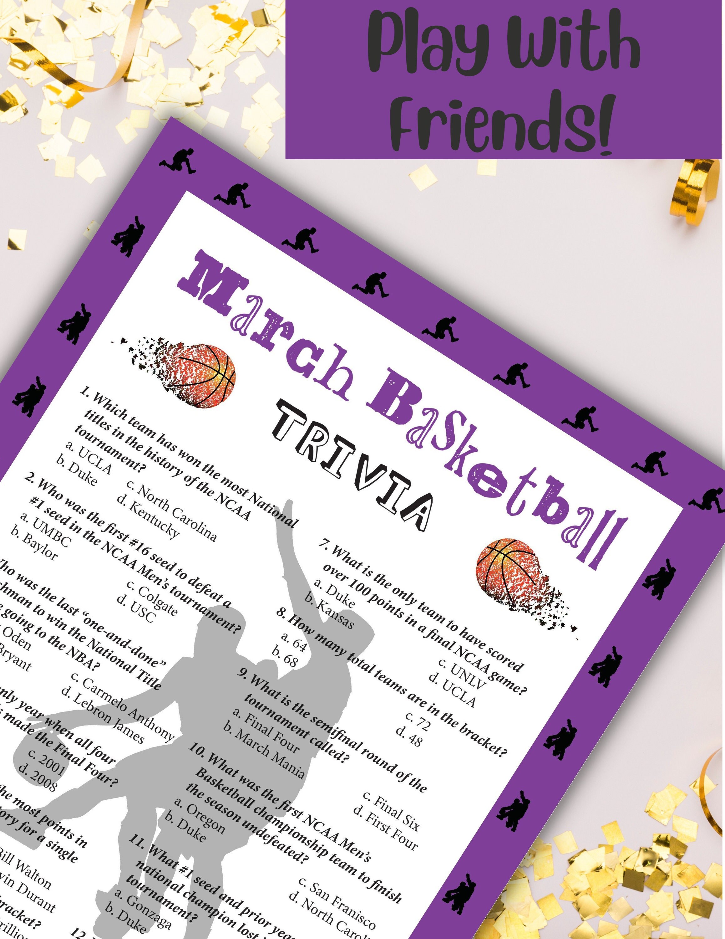 Slam Dunk March Basketball Printable Trivia Game | Basketball Party ...