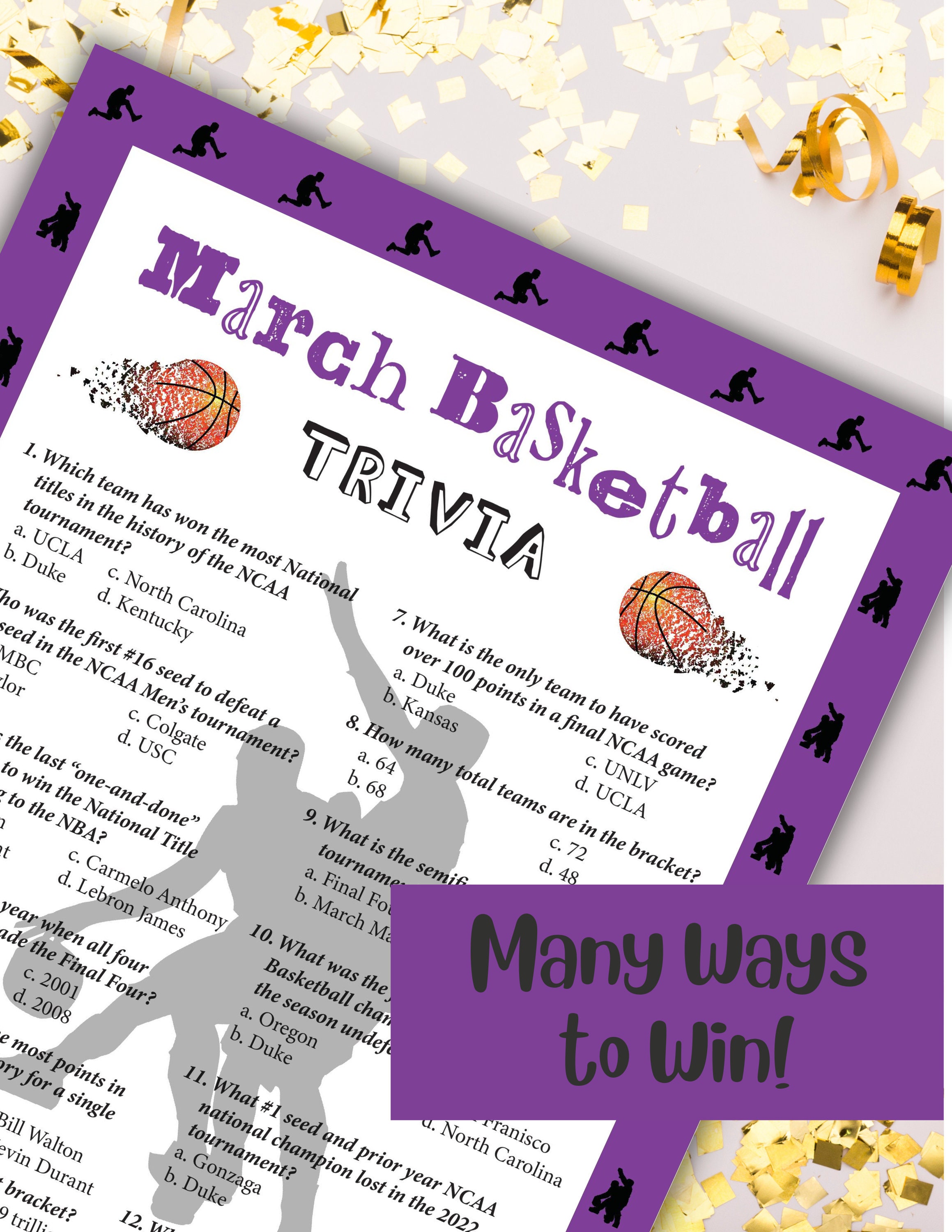 Slam Dunk March Basketball Printable Trivia Game | Basketball Party ...