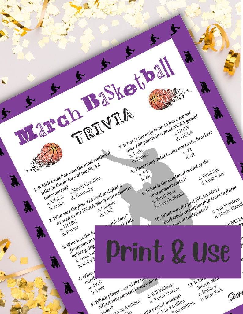 Slam Dunk March Basketball Printable Trivia Game | Basketball Party ...