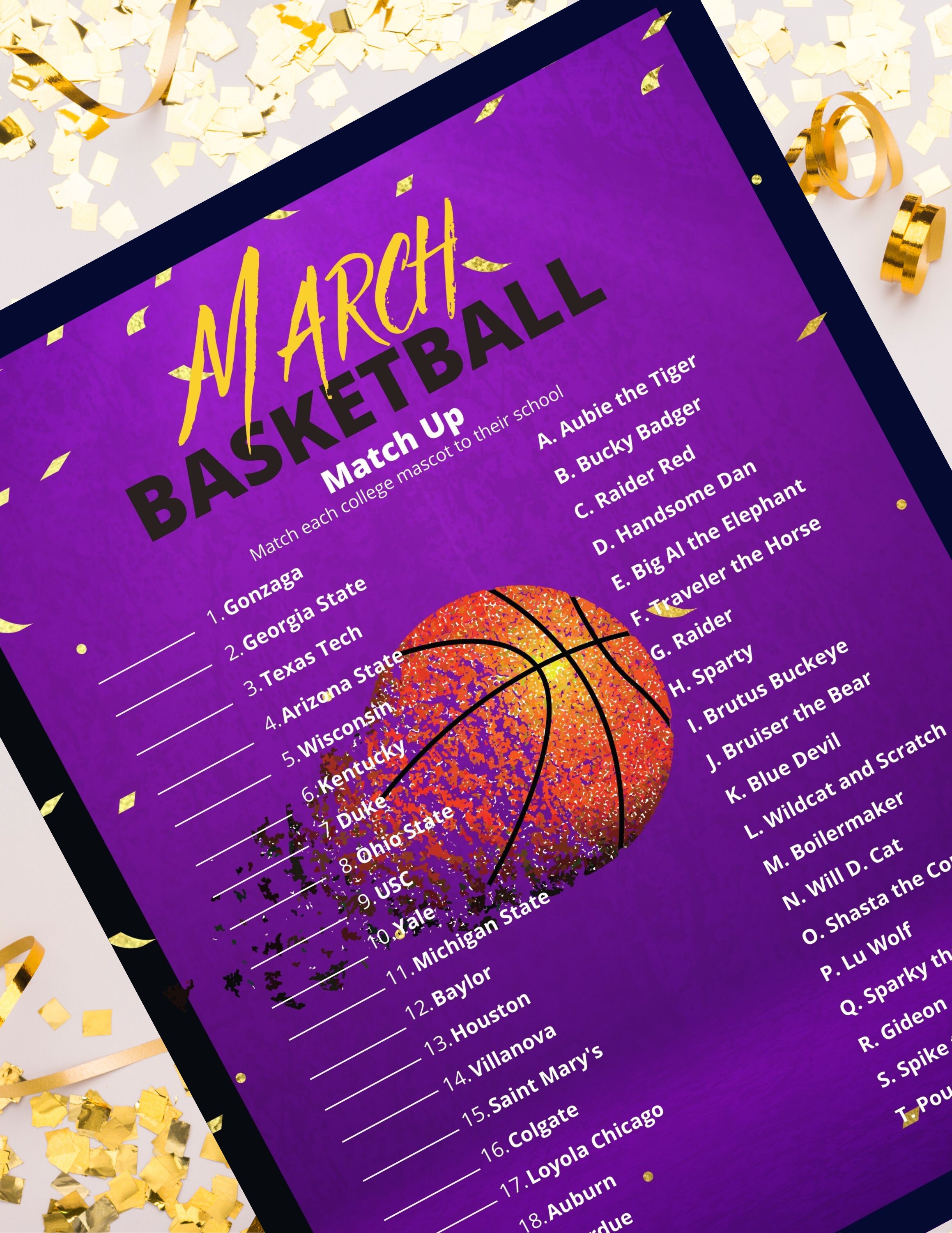 Slam Dunk Mascot Match-up | March Basketball Party Game | Match up Game ...