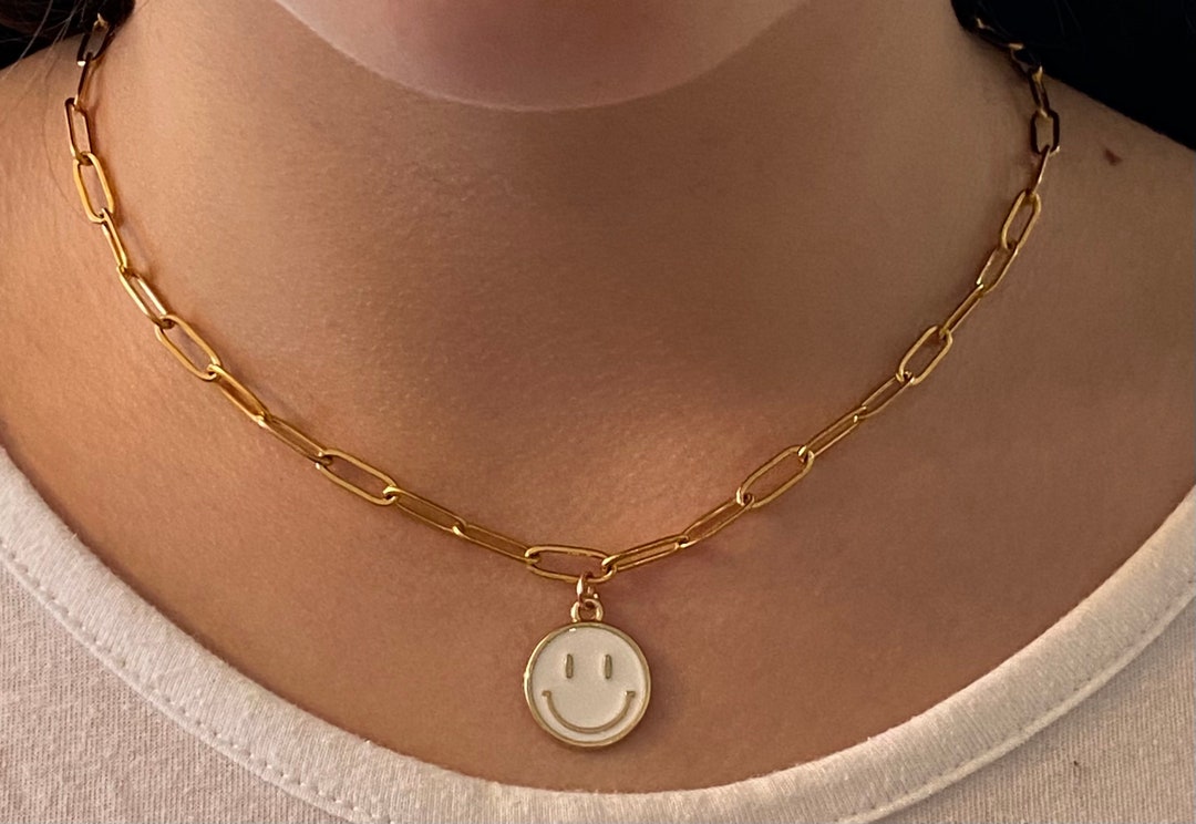 14k Gold Plated Smiley Face Paper Clip Necklace Cute Preppy - Etsy