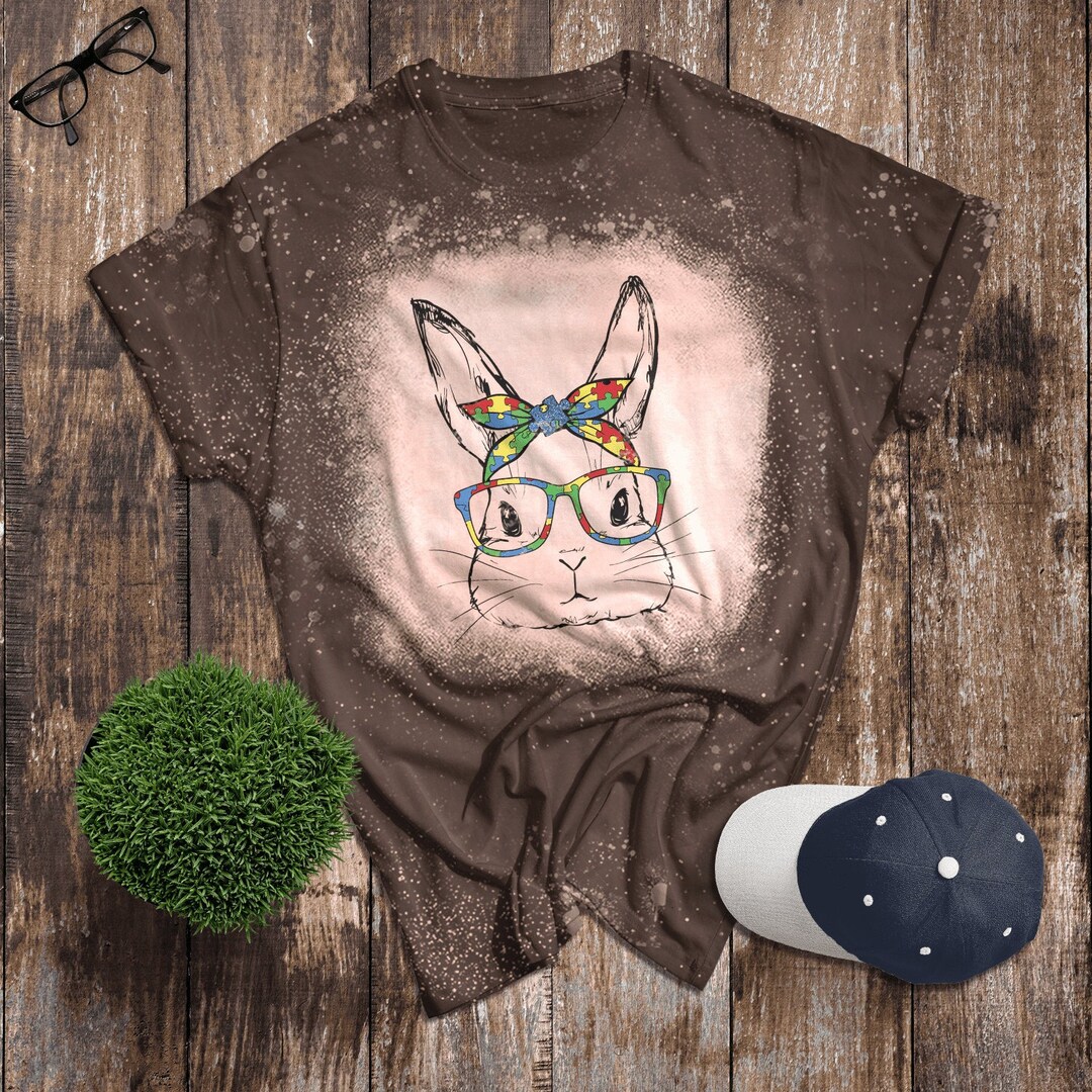 Cute Bunny Face Autism Awareness Print Glasses Easter Womens Bleached ...
