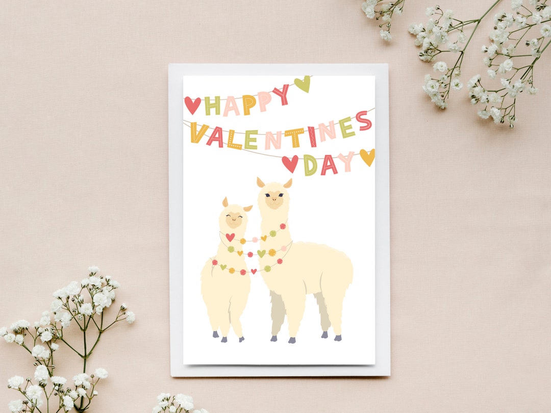 Festive Llamas Valentine's Day Printable Card | Instant Digital ...