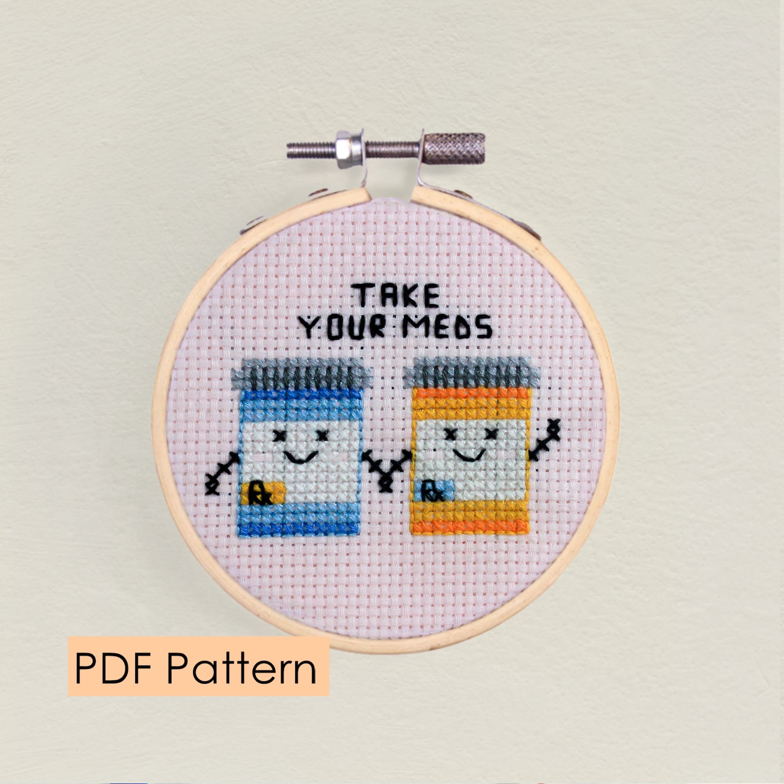 Take Your Meds Cross Stitch Pattern: Pill Bottle Reminder (digital ...