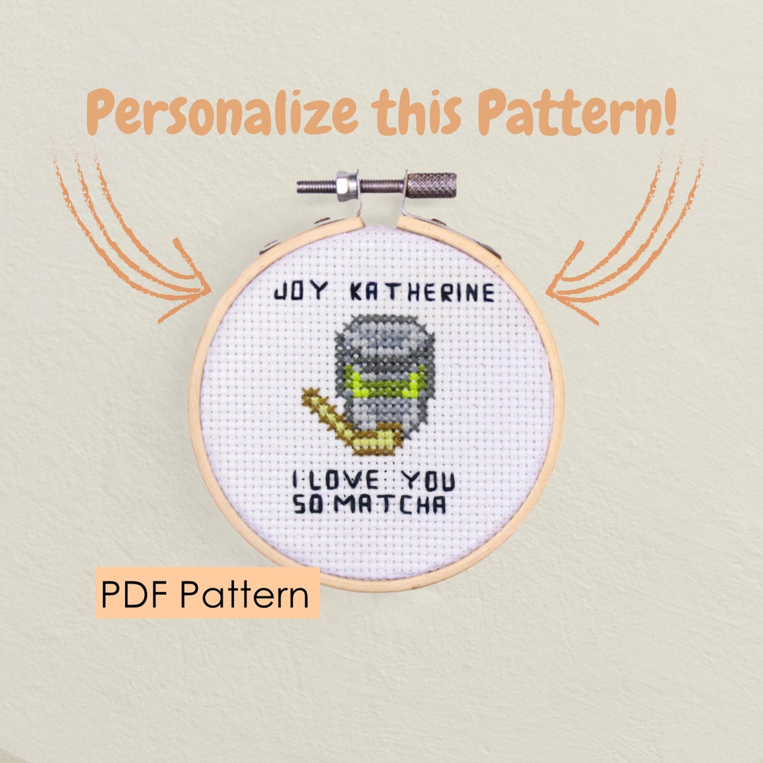 Matcha Cross Stitch Pattern: Personalized Name, Punny Green Tea (PDF ...