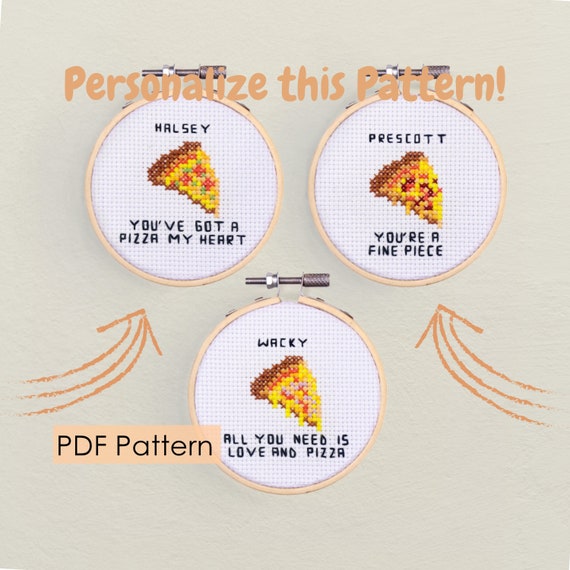Pizza Cross Stitch Pattern Bundle Customized Name PDF - Etsy