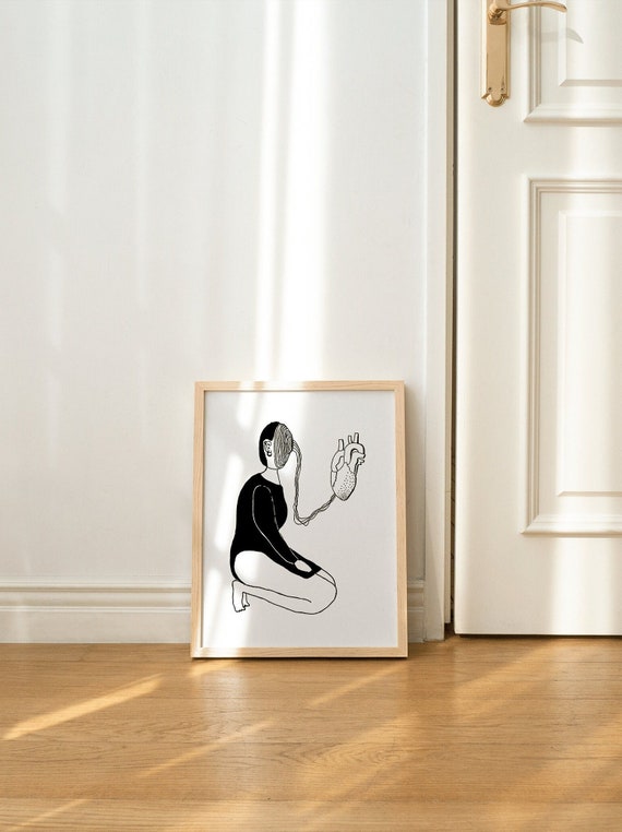 Woman Heart Drawing Feminine Hand Drawn Piece Minimalist | Etsy