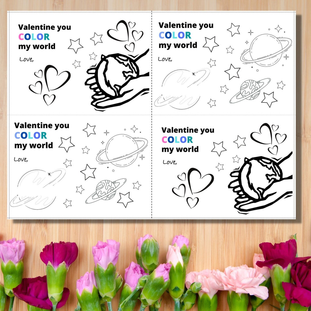 Kid's Valentine Cards,space and World Valentine Cards,color Your Own ...