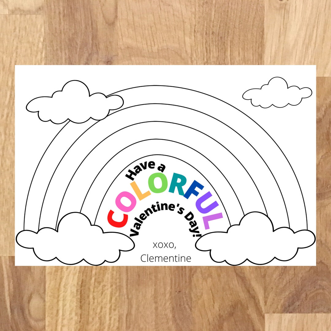 Kid's Valentine Cards/rainbow Valentine Card/color Your Own Printable ...