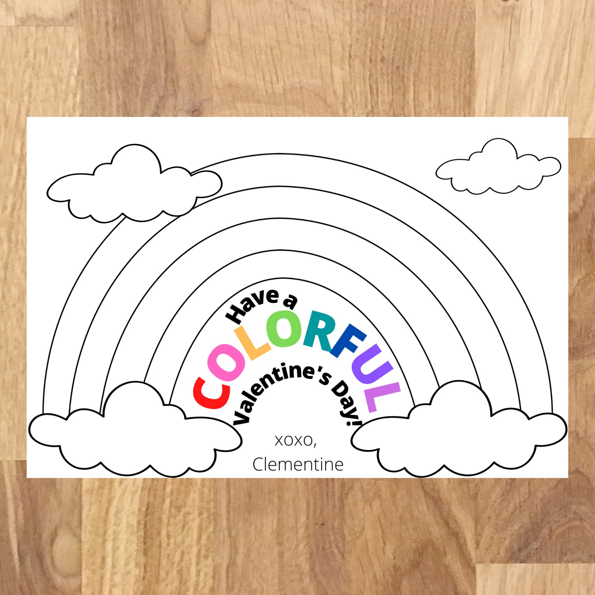 Kid's Valentine Cards/rainbow Valentine Card/color Your Own Printable ...