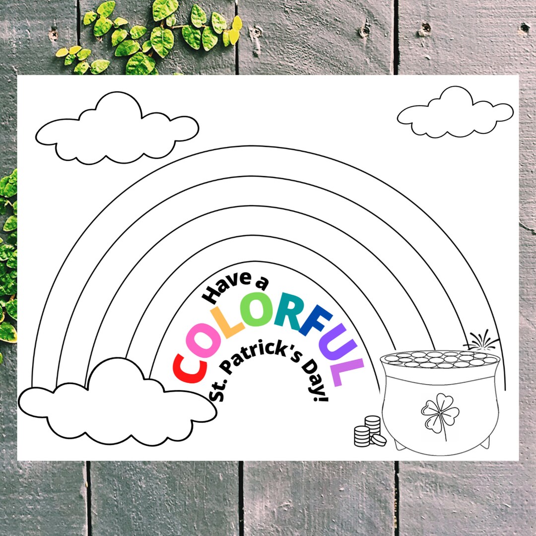 Kid's St Patricks Day Coloring Sheet, Rainbow Coloring Card, Color Your ...
