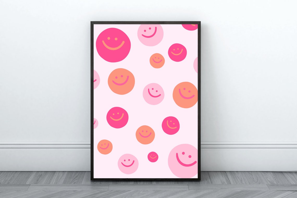 Preppy Smiley Wall Art Pink Room Decor Dorm Room Art - Etsy