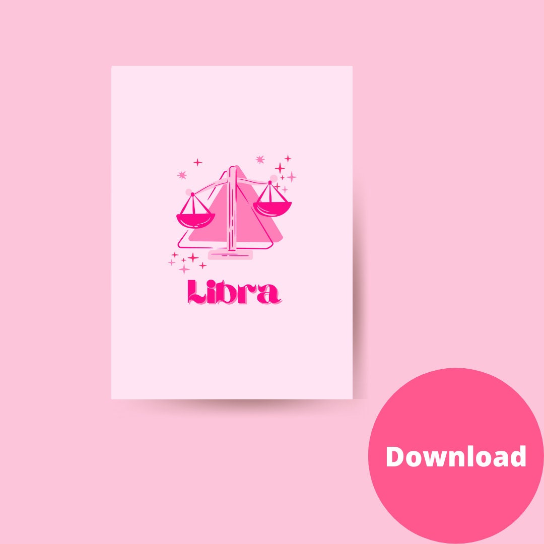 Libra Zodiac Sign Wall Art, Pink Wall Art, Preppy Wall Art, Pink Room ...