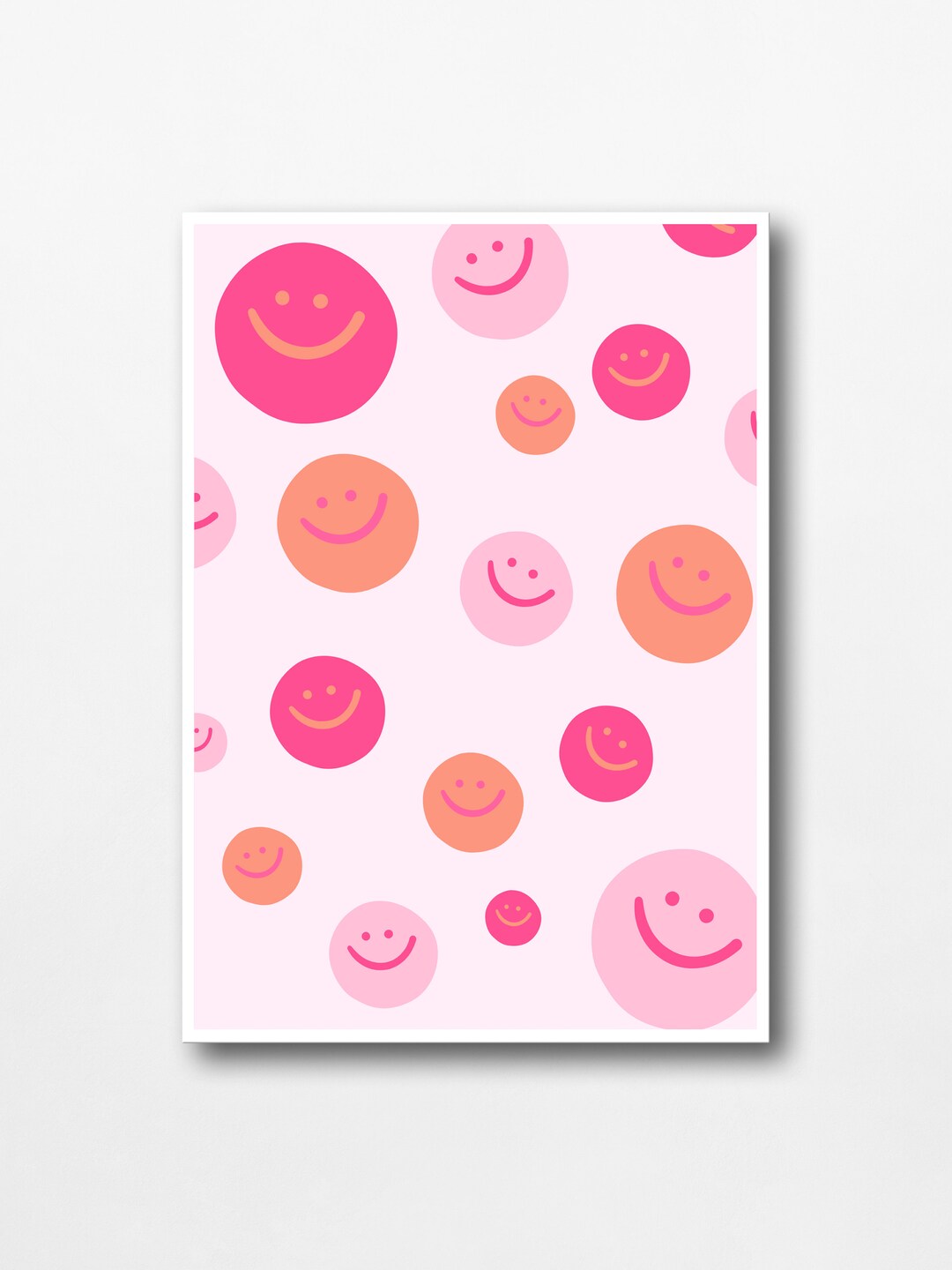 Preppy Smiley Wall Art, Pink Room Decor, Dorm Room Art, Printable Wall ...
