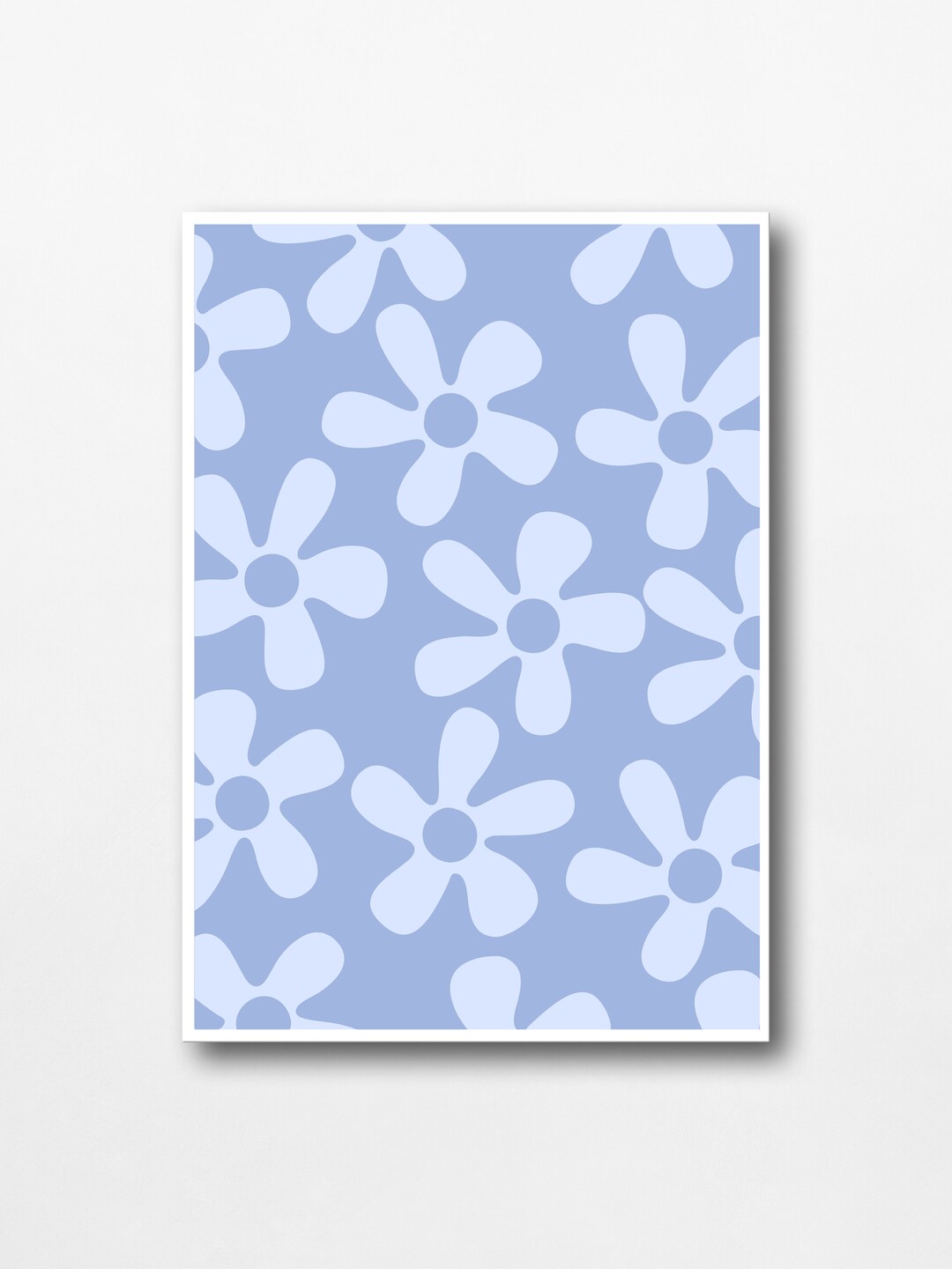 Preppy Blue Flower Wall Art, Aesthetic Wall Decor, Bedroom Decor ...