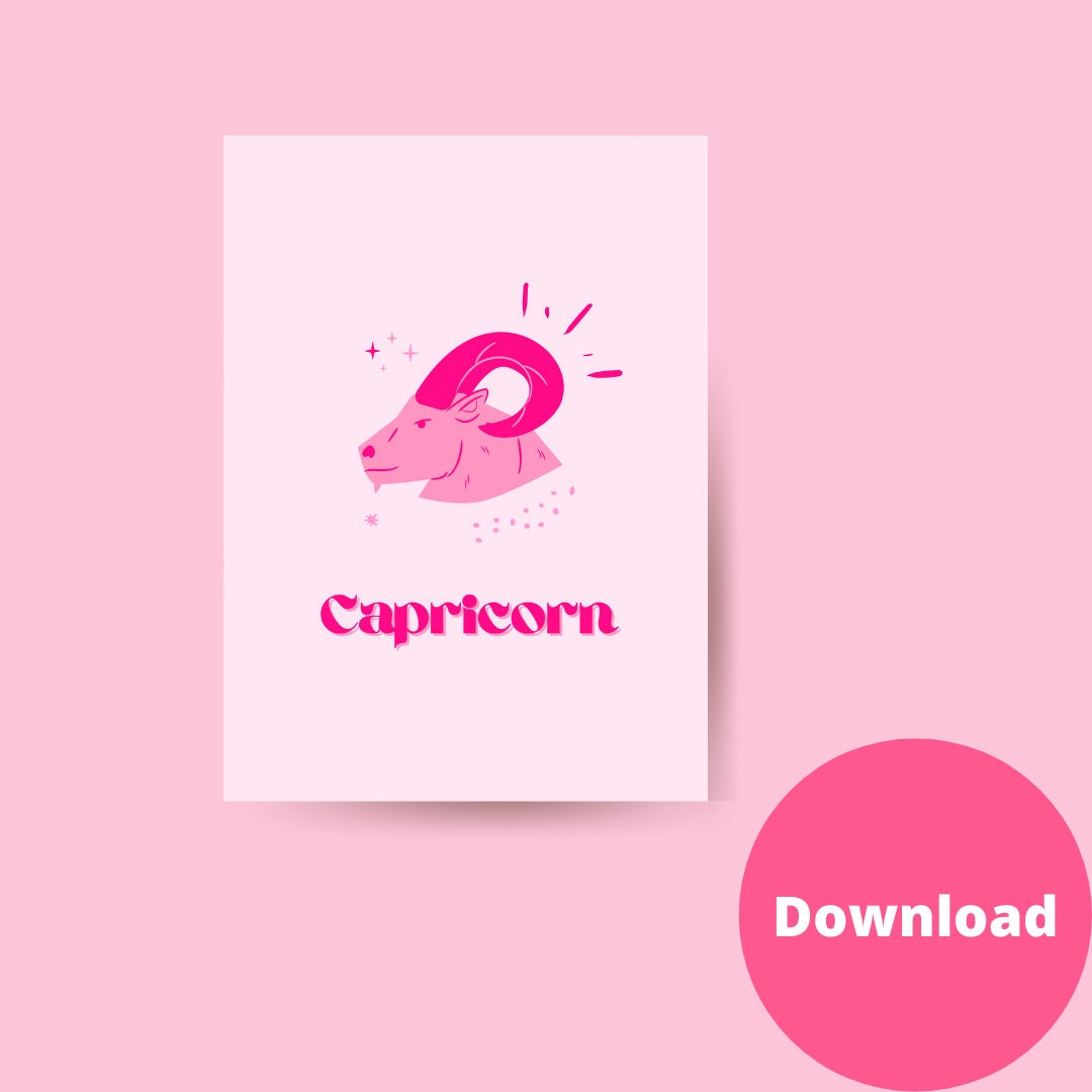 Capricorn Zodiac Sign Wall Art, Pink Wall Art, Preppy Room Decor ...