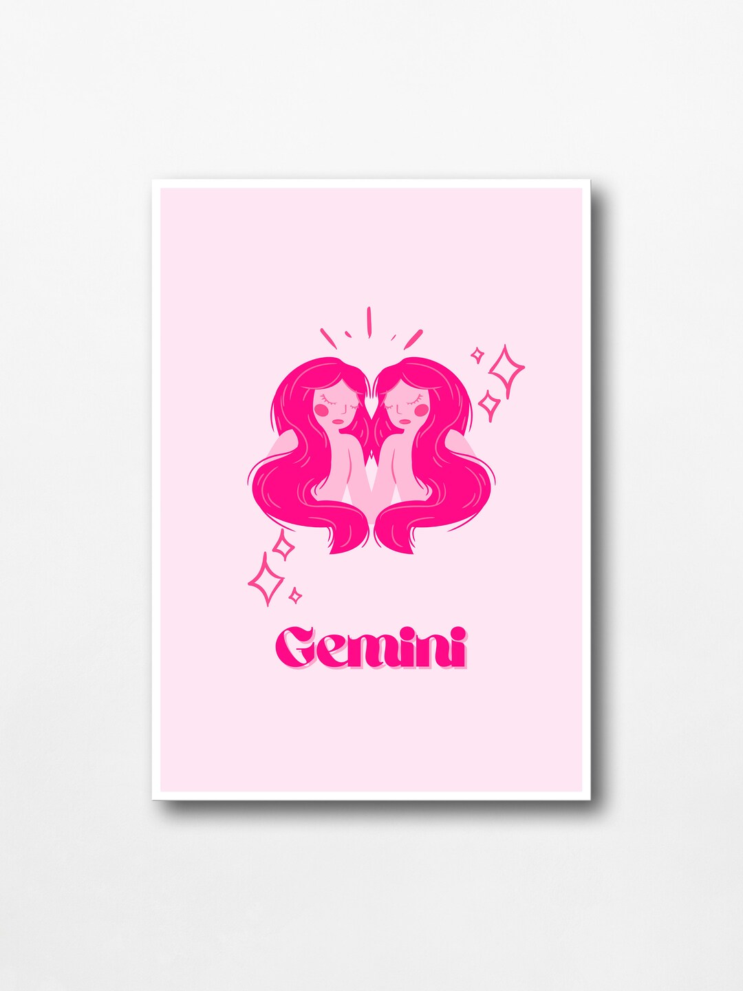 Gemini Zodiac Sign Wall Art, Pink Wall Art, Preppy Room Decor, Custom ...