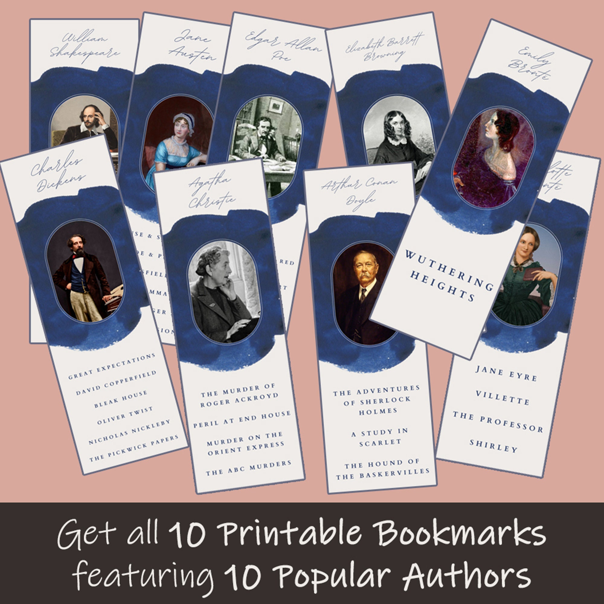 Vintage Printable Instant Download Bookmark Shakespeare Jane Austen ...