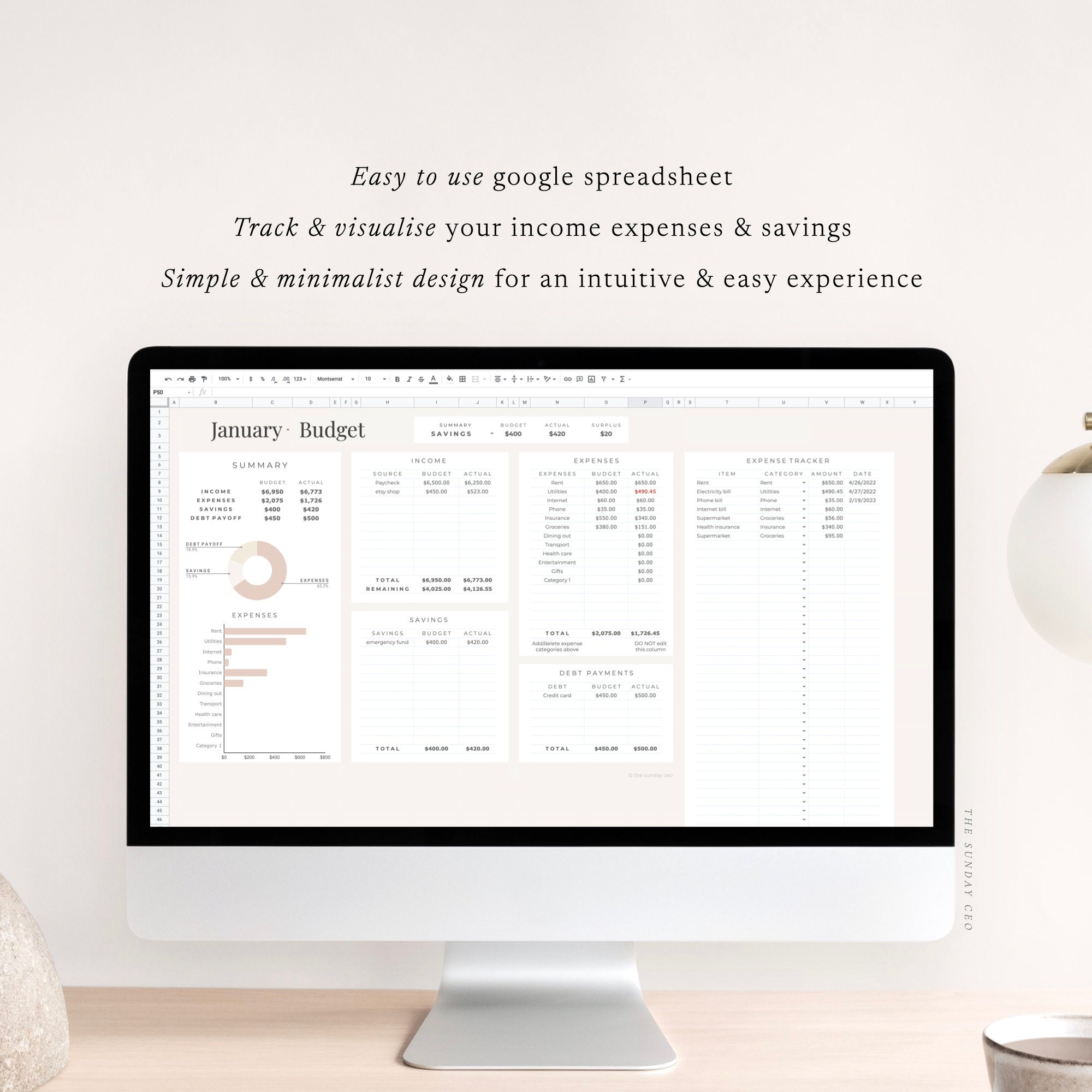 Monthly Budget Spreadsheet | GOOGLE SHEETS | Financial Planner Template ...