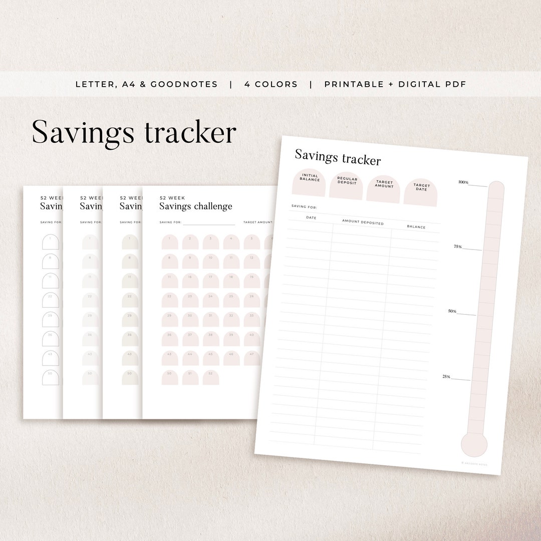Savings Tracker, 52 Week Challenge, PRINTABLE PDF, A4, Letter, Digital ...