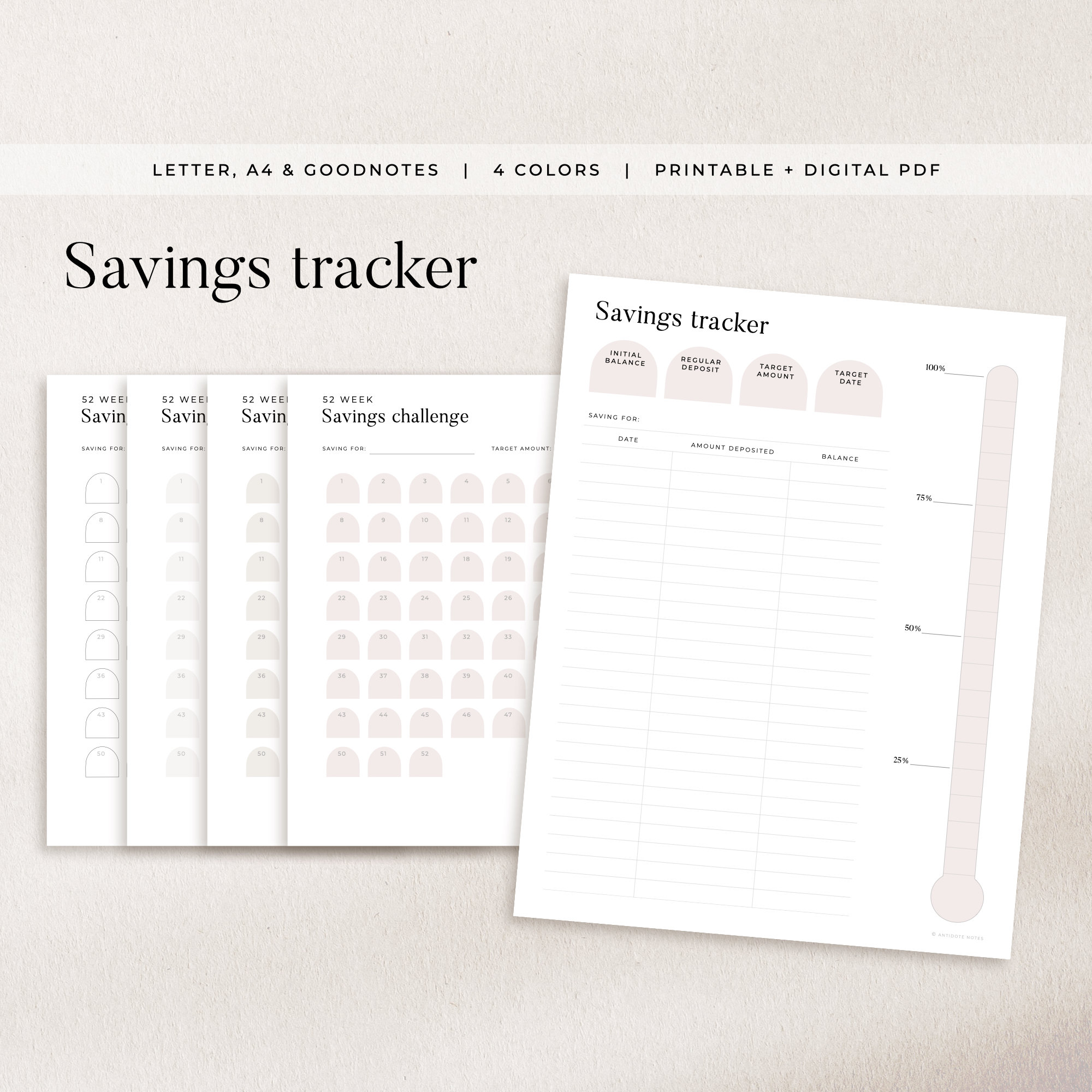 Savings Tracker, 52 Week Challenge, PRINTABLE PDF, A4, Letter, Digital ...