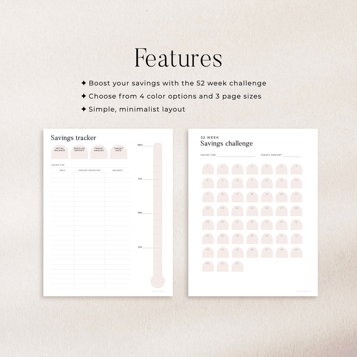 Savings Tracker, 52 Week Challenge, PRINTABLE PDF, A4, Letter, Digital ...