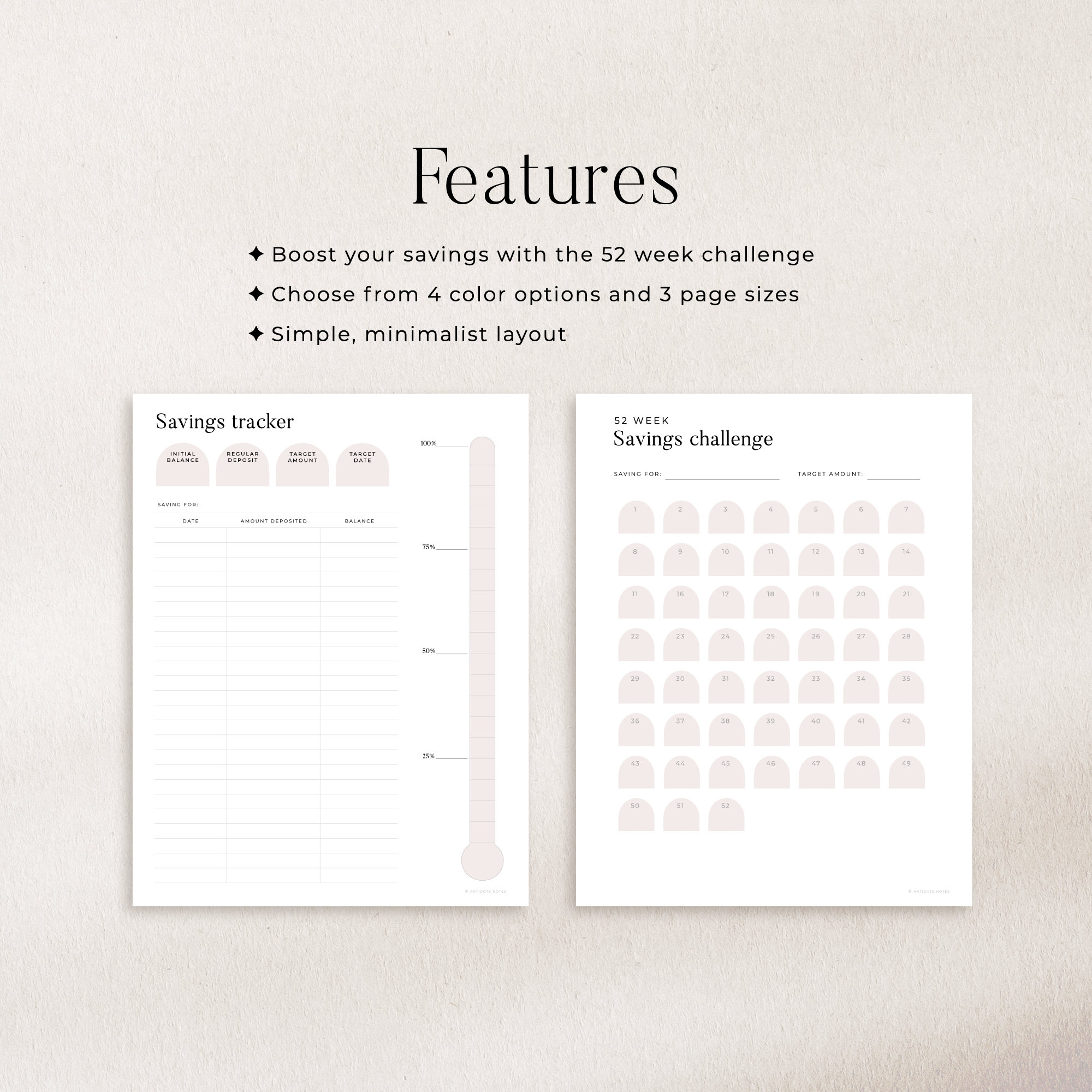 Savings Tracker, 52 Week Challenge, PRINTABLE PDF, A4, Letter, Digital ...