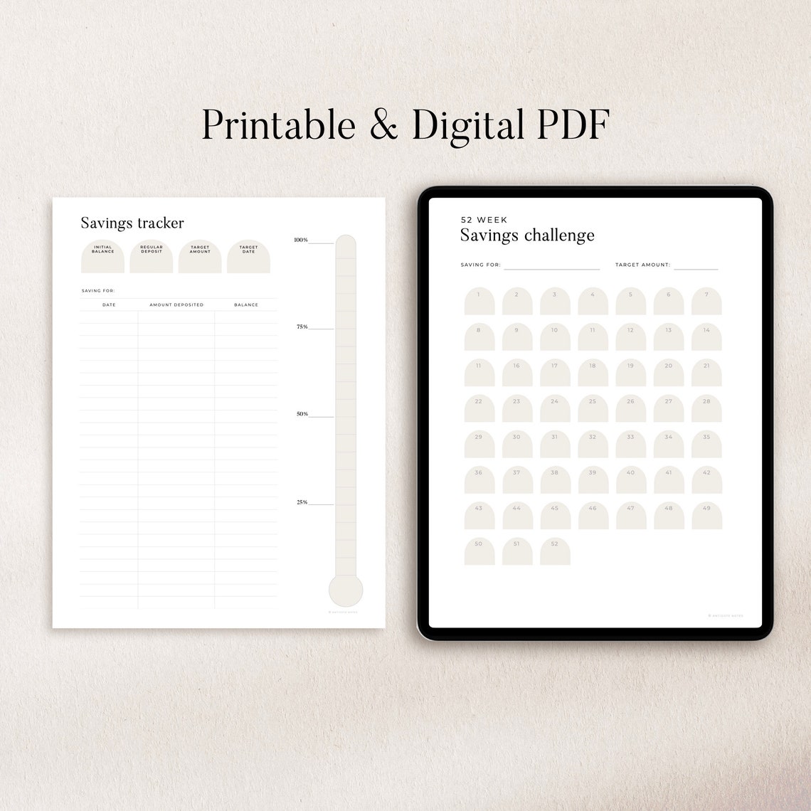 Savings Tracker, 52 Week Challenge, PRINTABLE PDF, A4, Letter, Digital ...