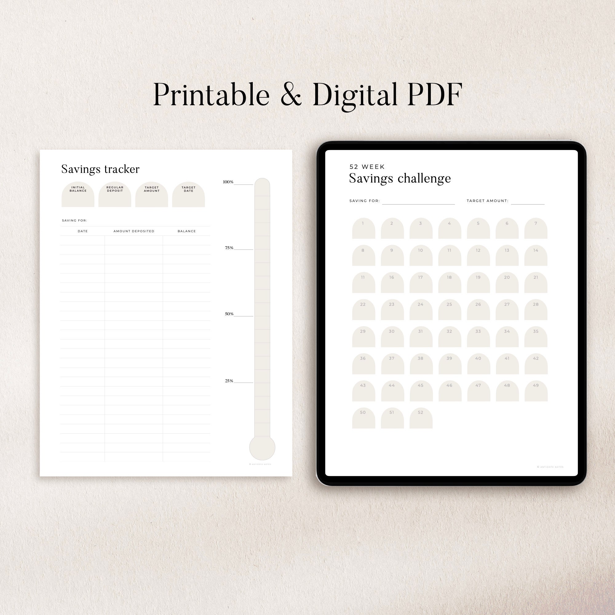 Savings Tracker, 52 Week Challenge, PRINTABLE PDF, A4, Letter, Digital ...