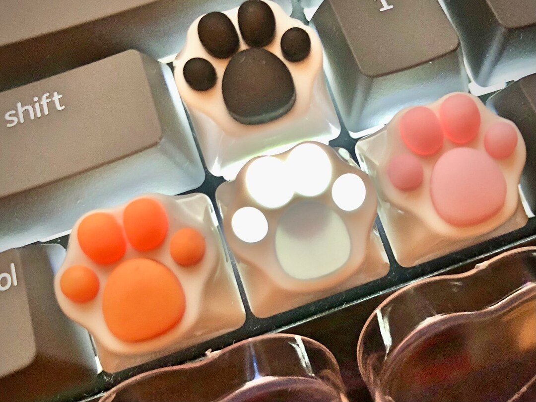6 Colours Resin Cute Cat Paw White Aluminum Alloy Keycaps Mechanical ...