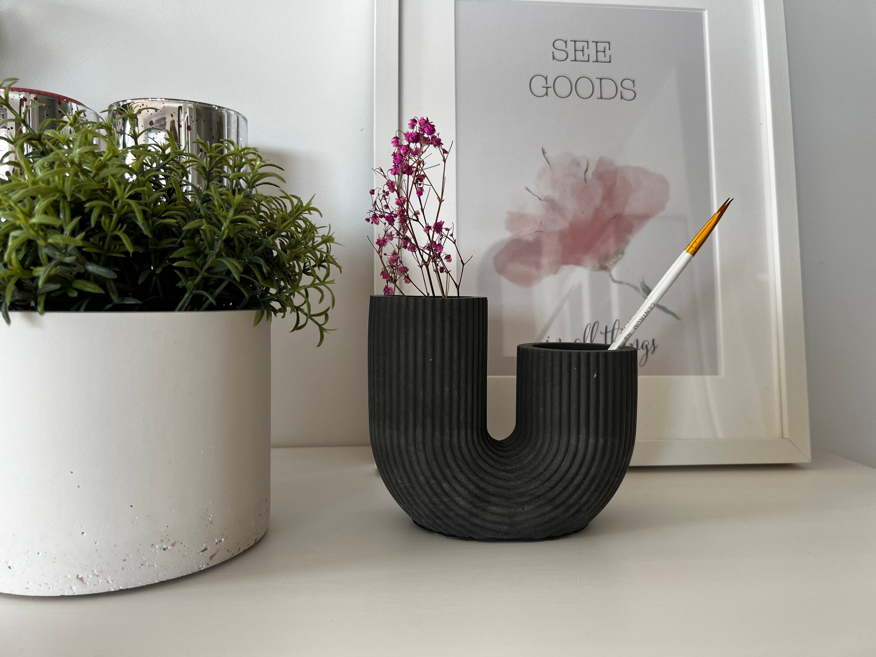 Vase U Shaped Home Deco Black Vase for Gift Housewarming Gift Dryed ...