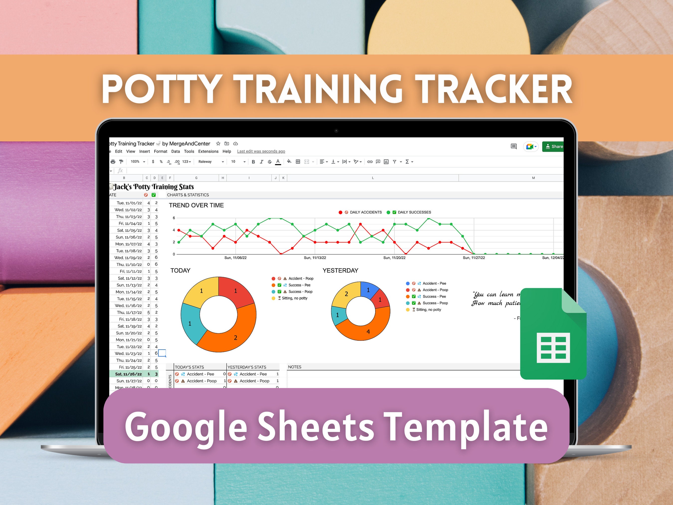 Potty Training Tracker | Google Sheets Template - Etsy