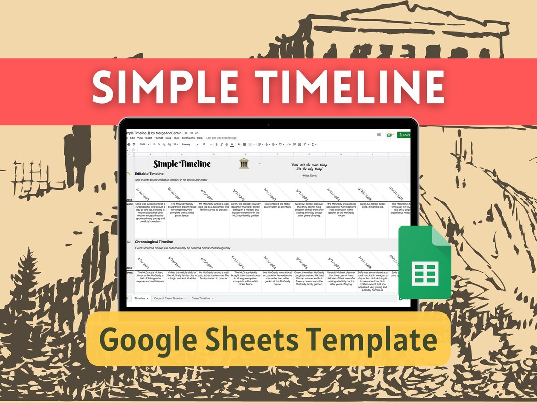 Simple Timeline | Google Sheets Template - Etsy