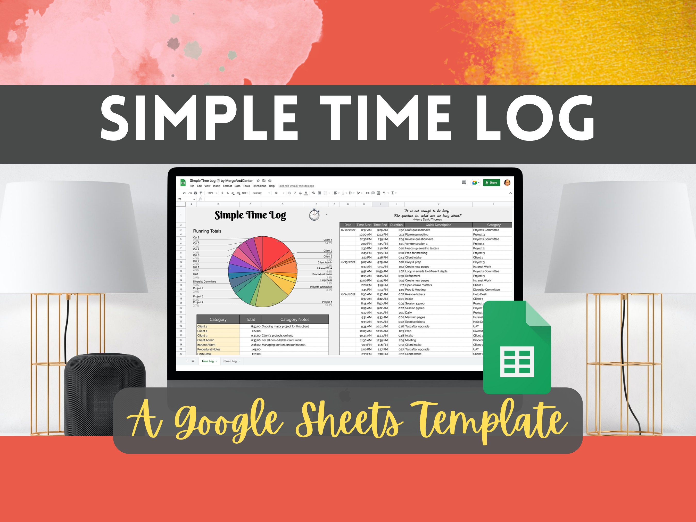 Simple Time Log | Google Sheets Template - Etsy
