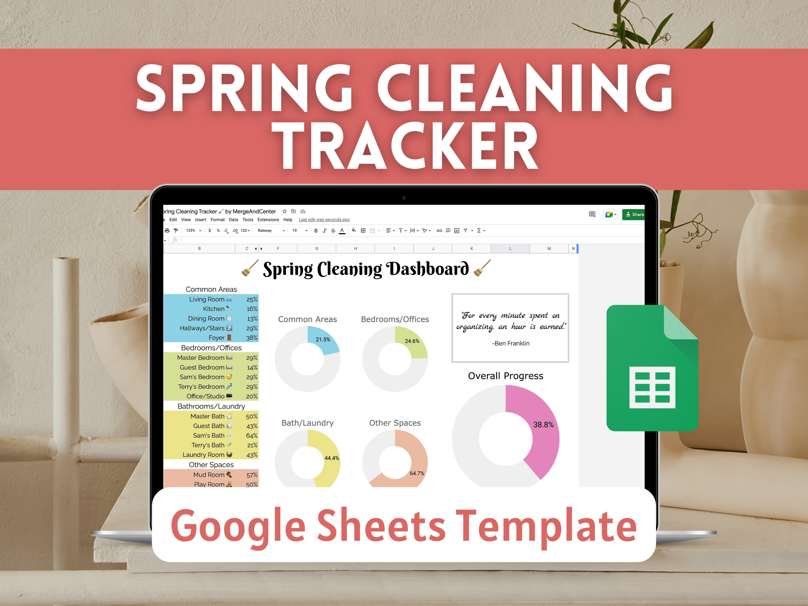 Spring Cleaning Tracker | Google Sheets Template - Etsy