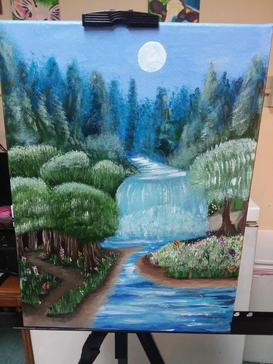 Freehand Landscape Waterfall Painting - Etsy