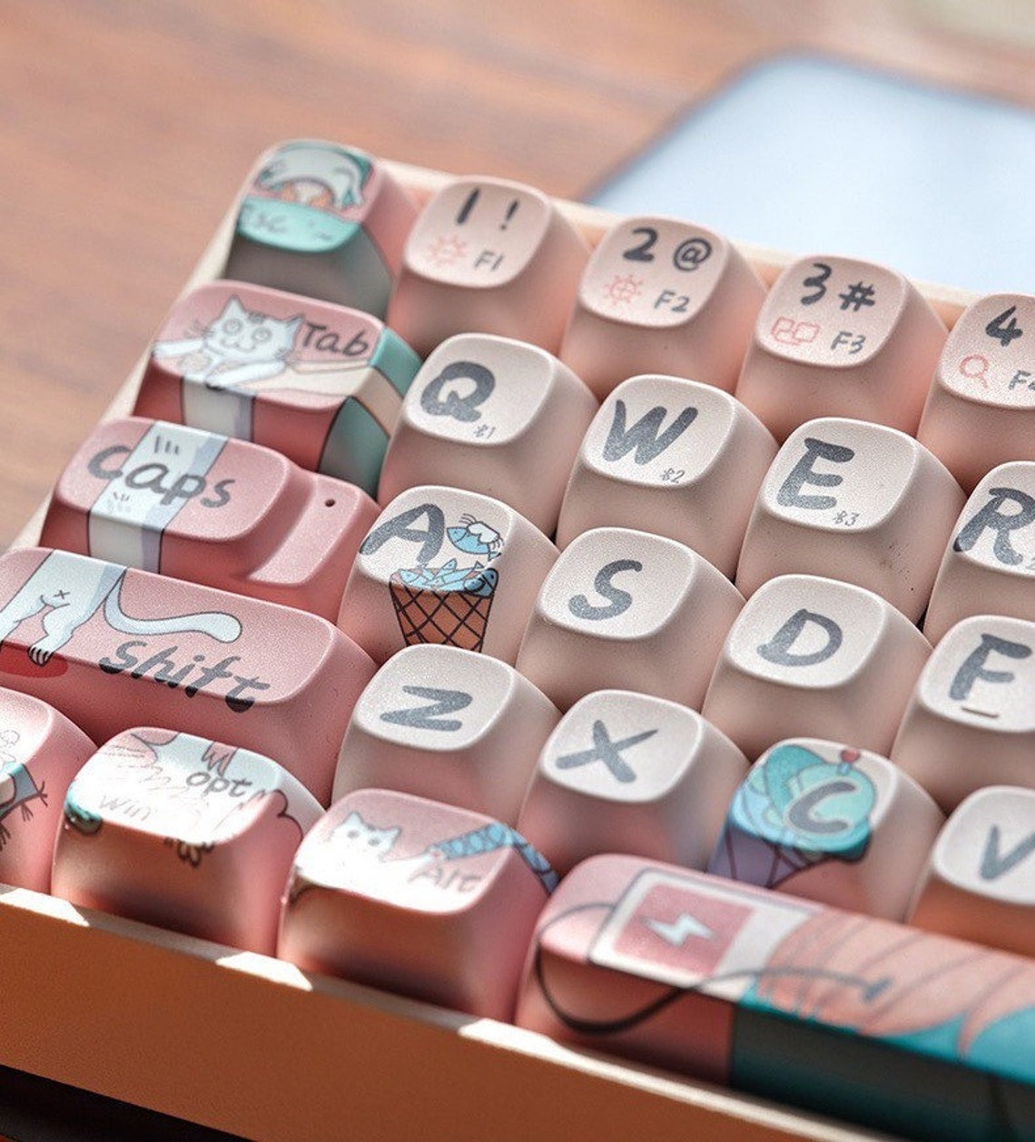 100/ 68 PBT Cat Keycaps Set Side Printed Kawaii Sweet Cozy - Etsy Hong Kong