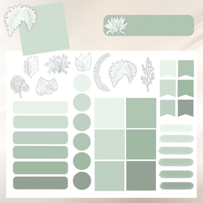 80 Green Pastel Floral Digital Stickers, Digital Sticky Notes ...