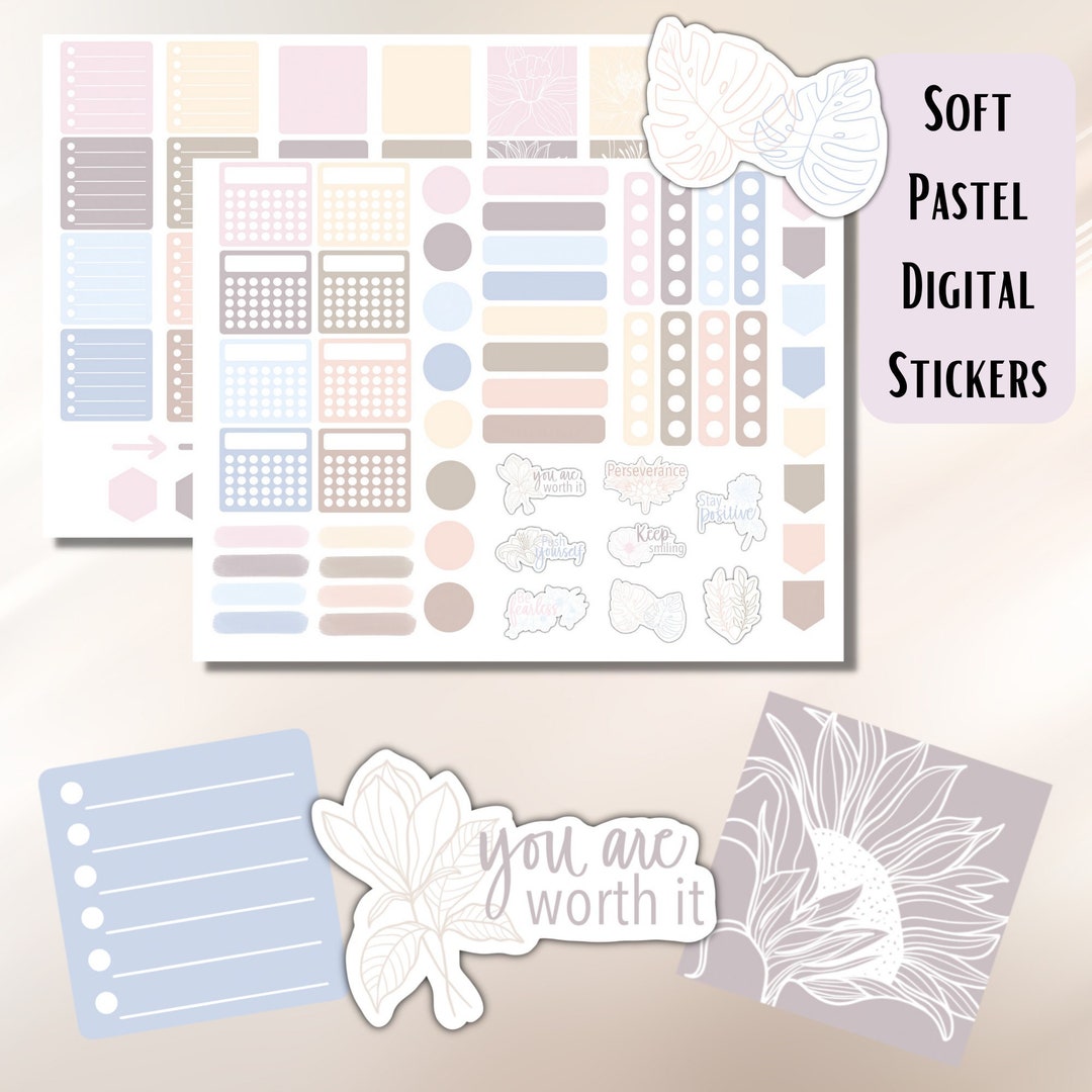 90+ Soft Pastel Floral Digital Stickers, Sticky Notes, Essential ...