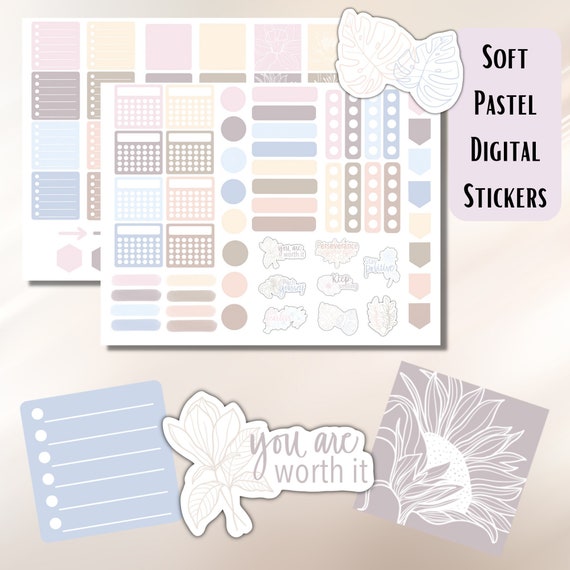 90 Soft Pastel Floral Digital Stickers Sticky Notes | Etsy